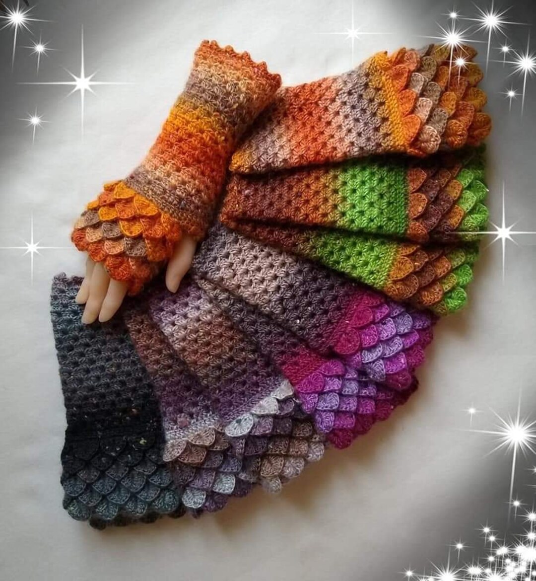 Crochet Mermaid Scale Fingerless Gloves: King Cole Tweed Yarn - Etsy