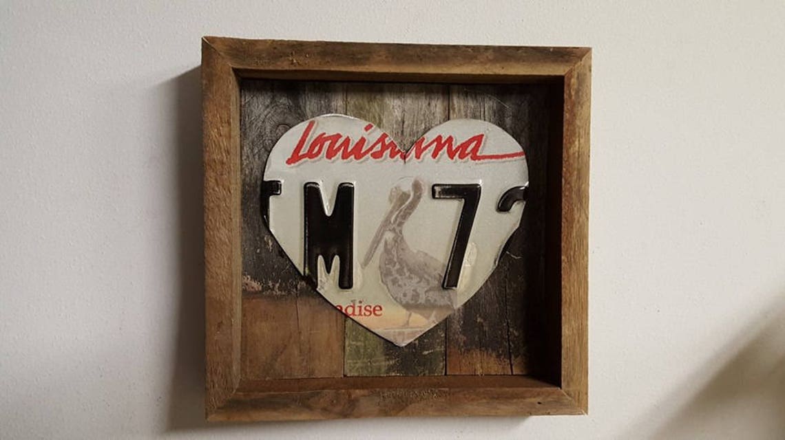 Louisiana License Plate Shadow Box Heart Valentine's Day | Etsy