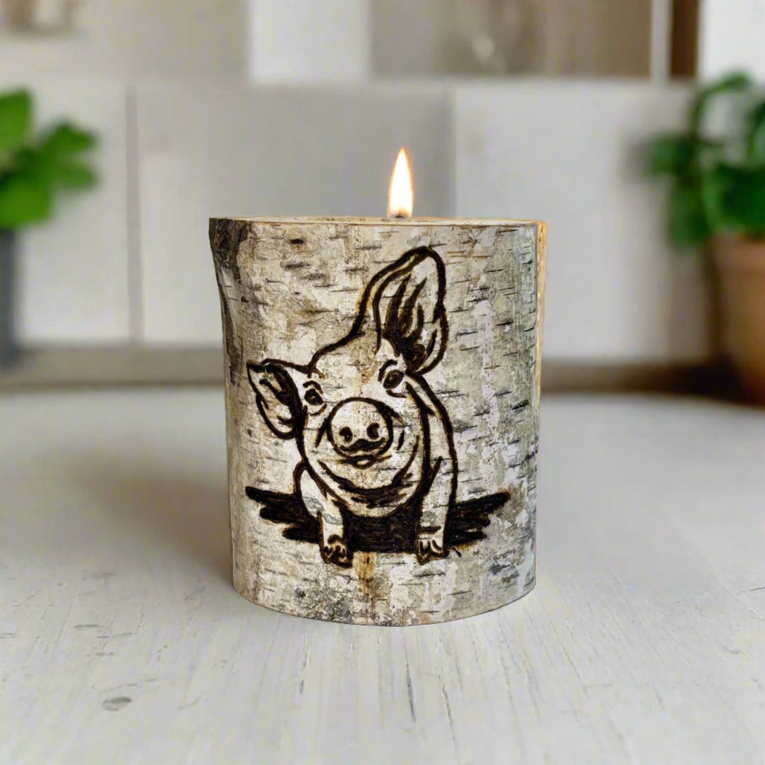 Farmhouse Pig Candle, Farm Pig Wood Candle Holder Decoration, Rustic ...