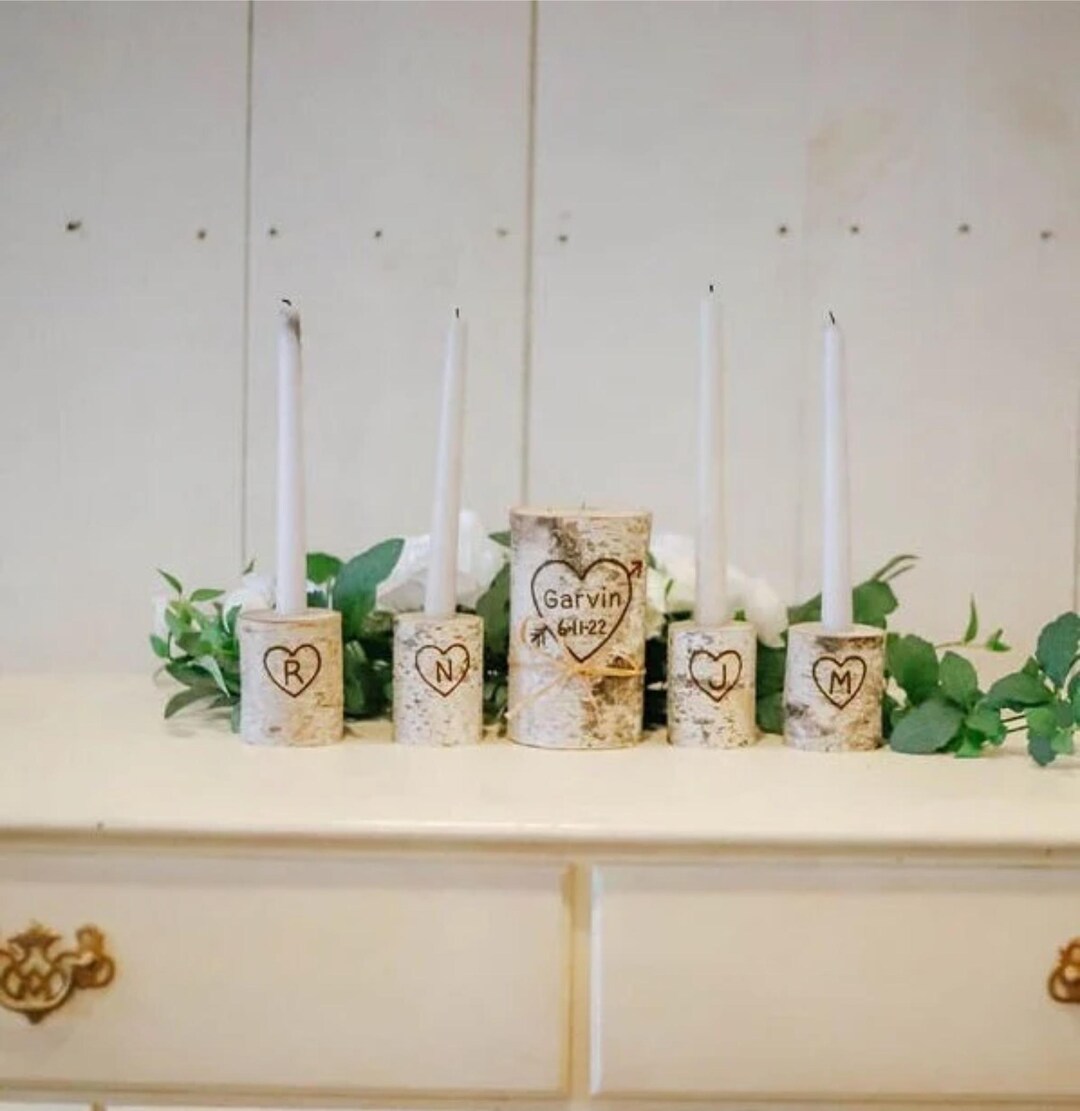 Family Name Birch Unity Candle Set, Handmade Rustic Unity Candle for ...