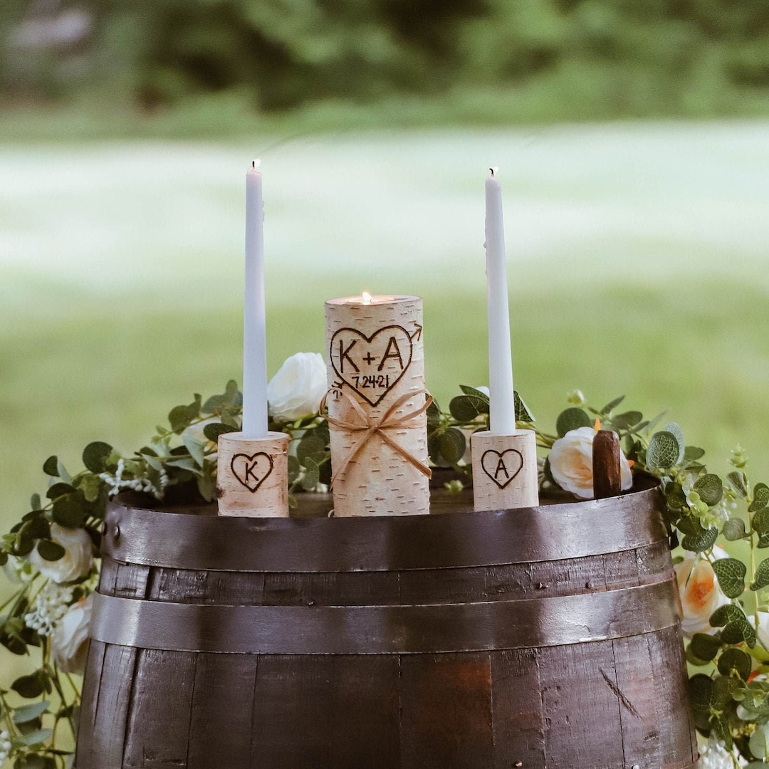 Birch Wood Unity Candle, Personalized Wedding Unity Candle Set ...