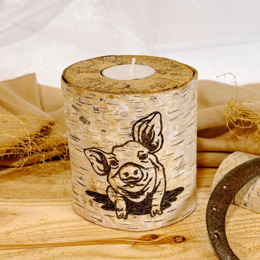 Farmhouse Pig Candle, Farm Pig Wood Candle Holder Decoration, Rustic ...