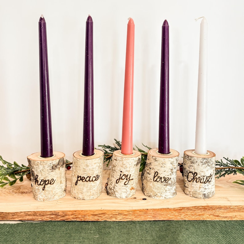 Christmas Advent Wreath, Birch 5 Pc Advent Set, Advent Holiday Taper ...