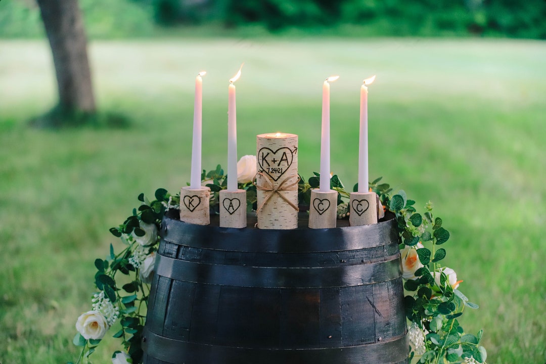 Family Birch Unity Candle Set, Handmade Rustic Unity Candle Set for ...