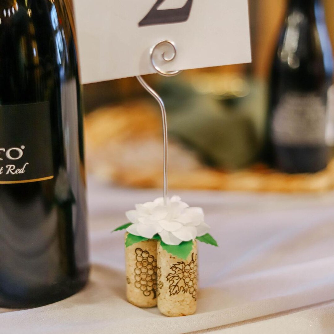 Wine Cork Table Number Holders With White Flower, Set of 5, Winery ...