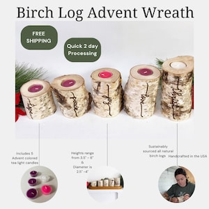 Christmas Advent Wreath, Set of Five Birch Candles With Colored Candles ...