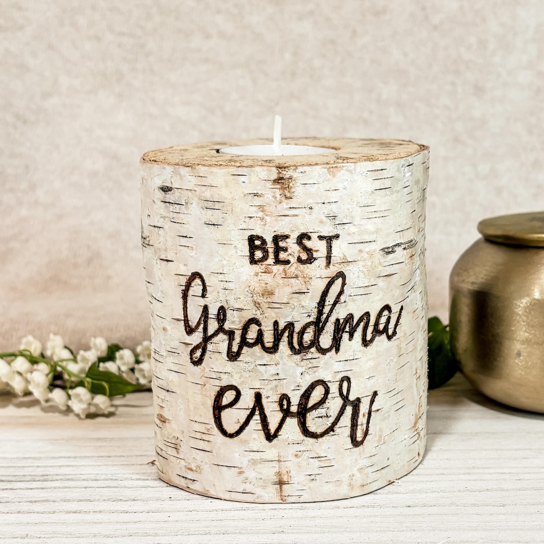 Best Grandma Ever Handmade Birch Bark Candle Holder, Unique Gift, for ...
