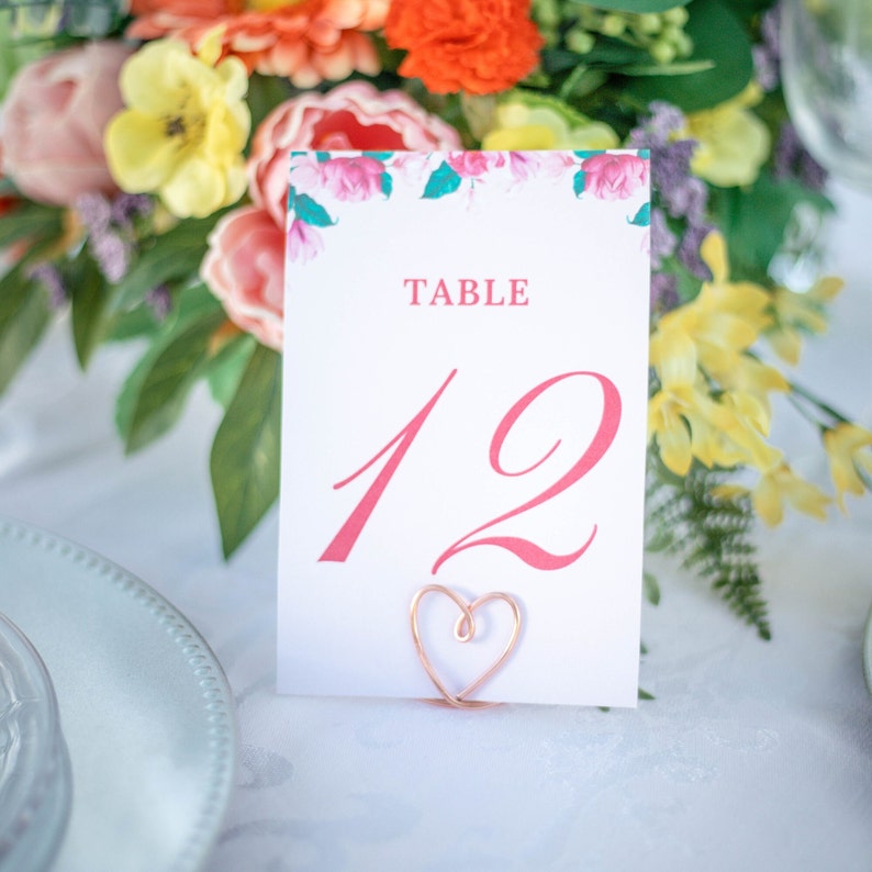 Heart Table Number Holders, Set of 5, Handmade Place Card Holders, Wire ...