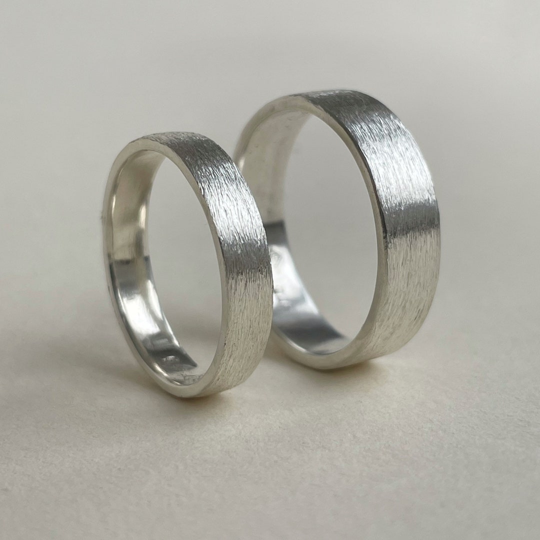 Rustic Sterling Silver Wedding Band Set: Ethical Recycled Silver - Etsy