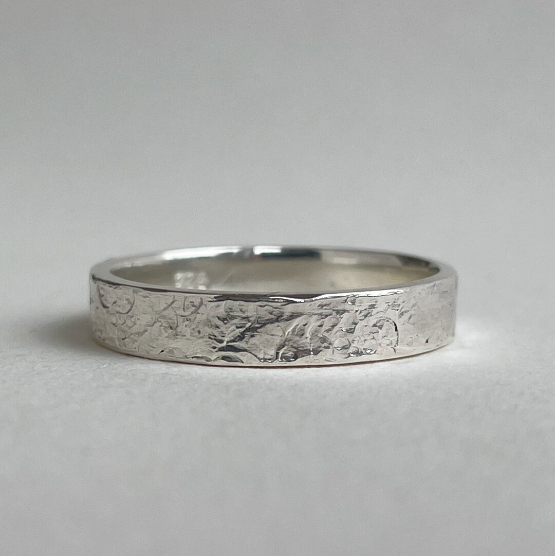 4mm Textured Wedding Band - Rustic Sterling Silver Wedding Band ...