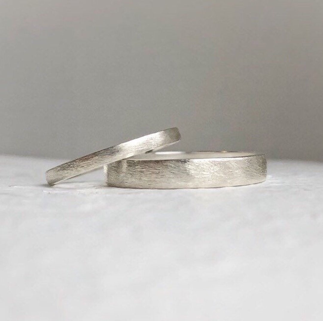 Rustic Wedding Band Set Recycled Silver Wedding Band Sets - Etsy