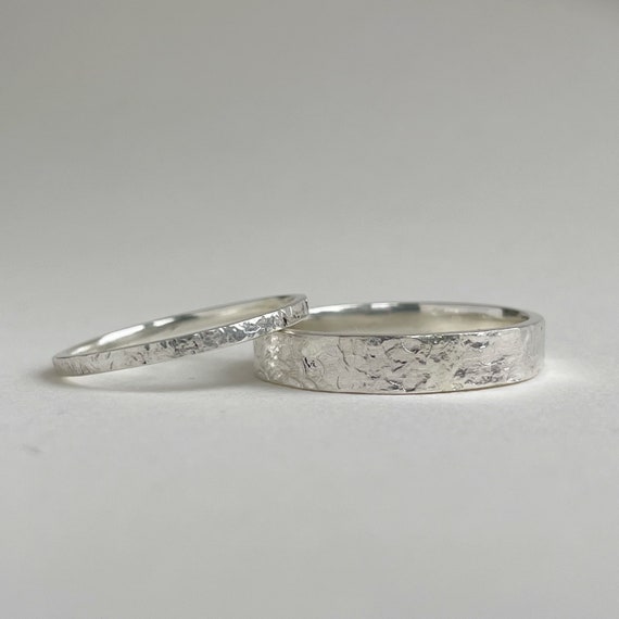 Buy 1.5mm 4mm Sterling Silver Hammered Wedding Band Set Wedding Bands His and Hers Wedding Bands Handcrafted in Ethically Sourced Online in India Etsy
