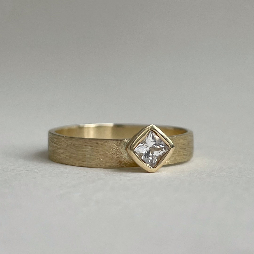 Bezel Set Princess Cut Moissanite Engagement Ring: 10kt, 14kt Yellow ...