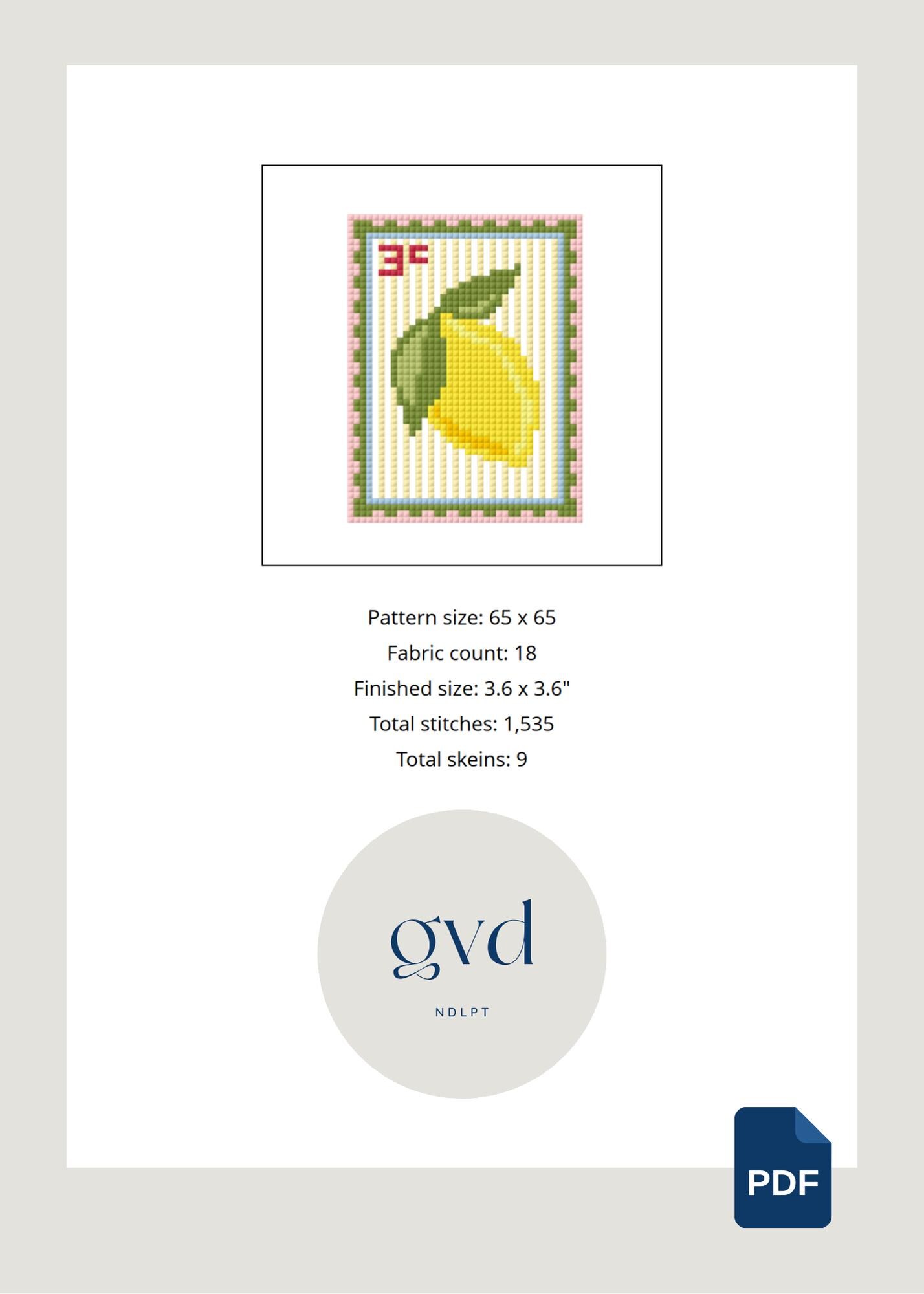 Lemon Postage Stamp Needlepoint & Cross Stitch PDF Pattern / Design ...