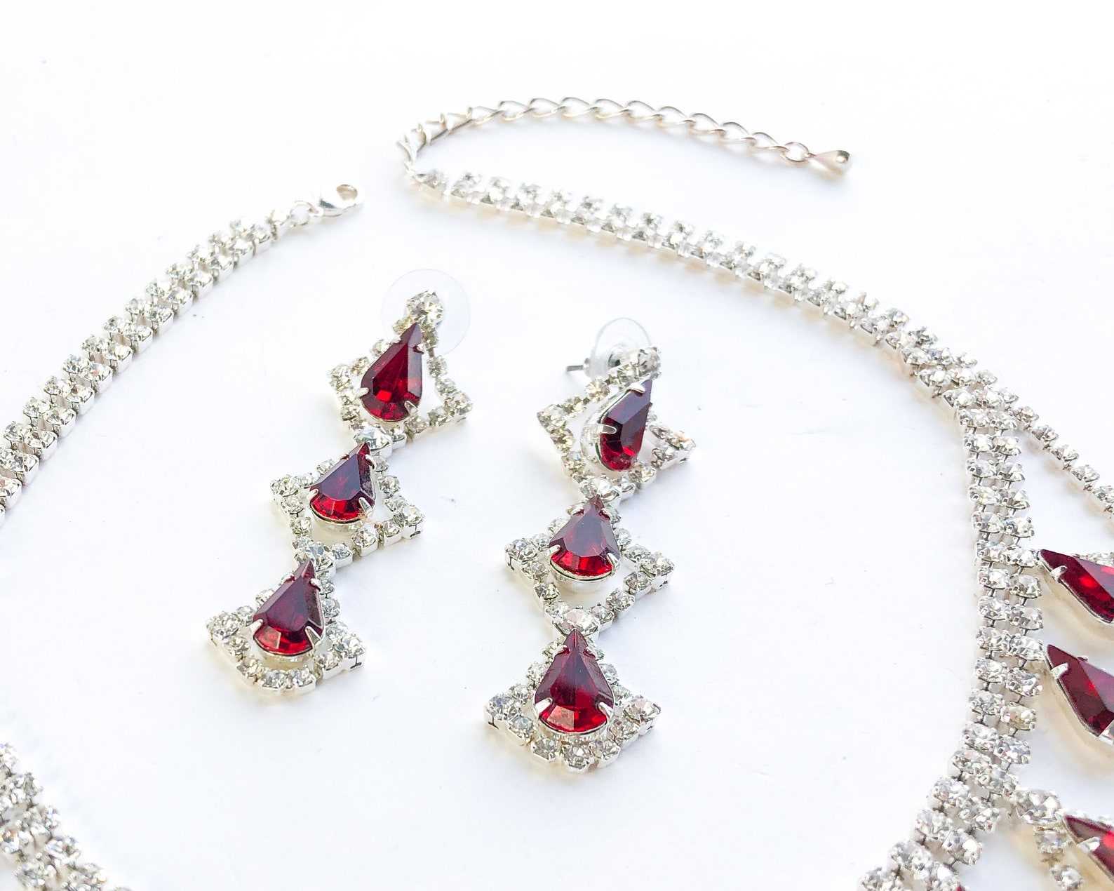 1990s Red Rhinestone Necklace & Earrings 90s Red Rhinestone - Etsy