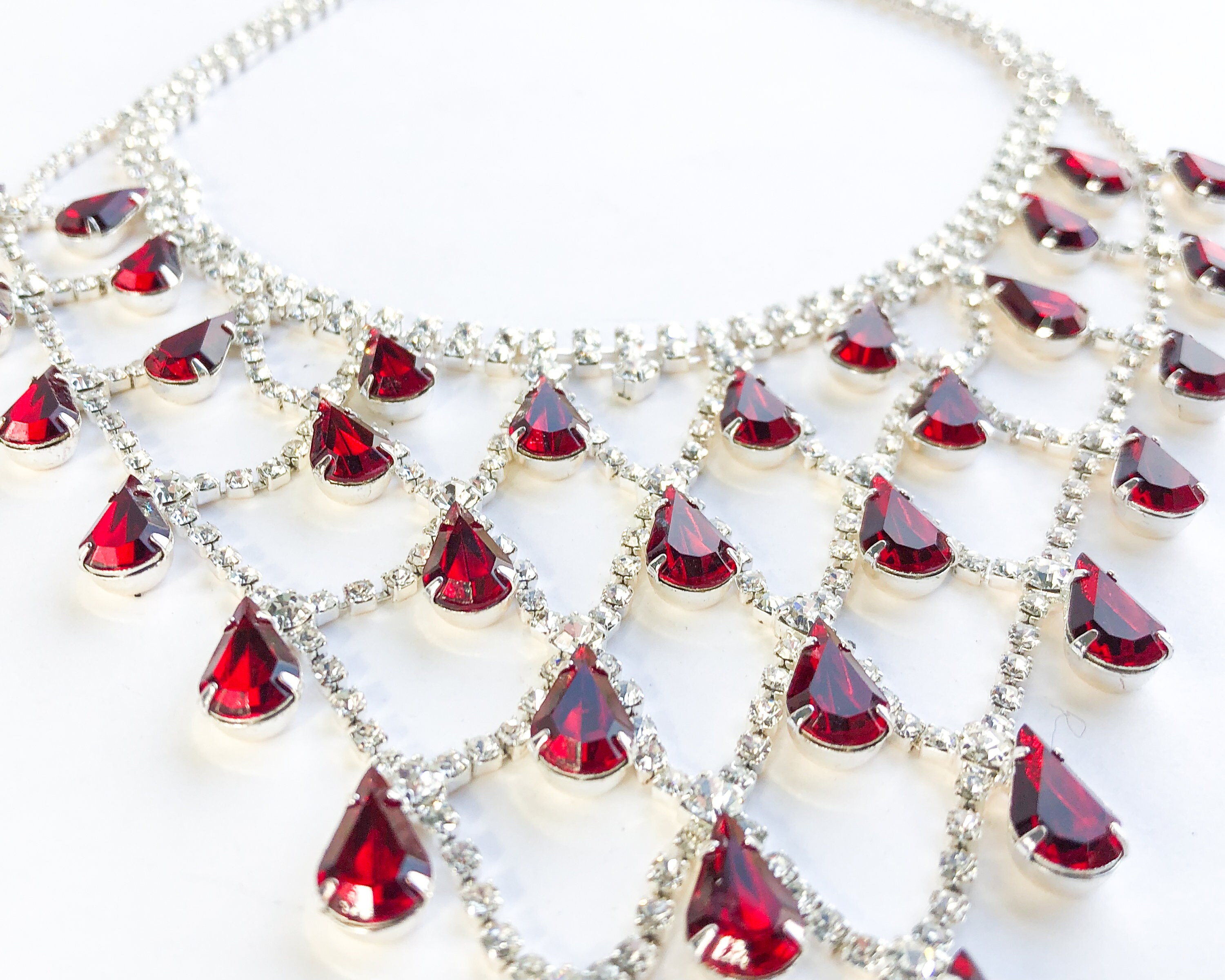 1990s Red Rhinestone Necklace & Earrings 90s Red Rhinestone - Etsy