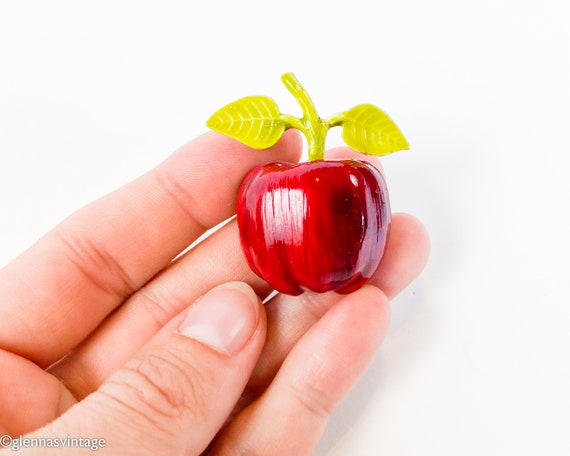 1960s Red Apple Brooch | Red Enamel Apple Pin - Gem