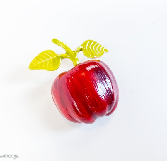 1960s Red Apple Brooch | Red Enamel Apple Pin - Gem