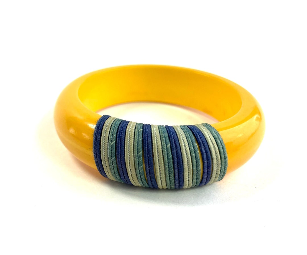1940s Yellow Bakelite String Wrapped Bangle | 40s Golden Bakelite Bracelet - Etsy