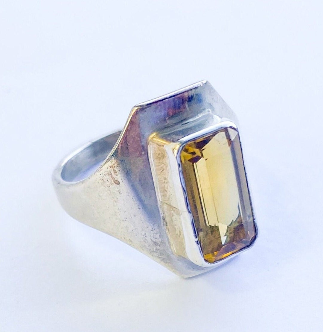 1970s Silver & Topaz Ring | 70s Topaz Glass Silver Ring | Size 7.75 - Etsy