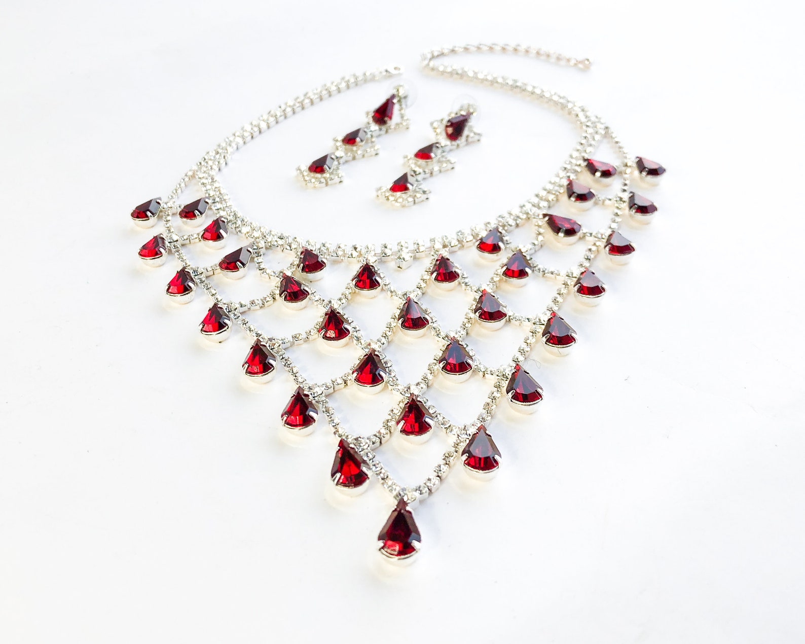 1990s Red Rhinestone Necklace & Earrings 90s Red Rhinestone - Etsy