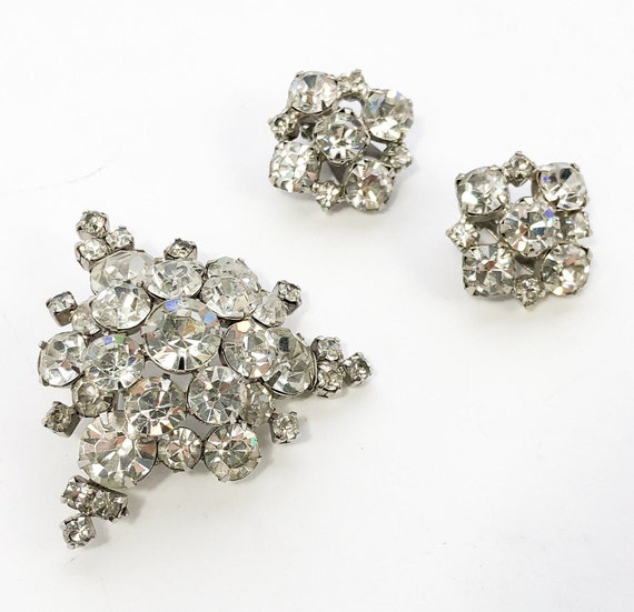 1950s Rhinestone Brooch Set | 50s Triangle Rhinestone… - Gem