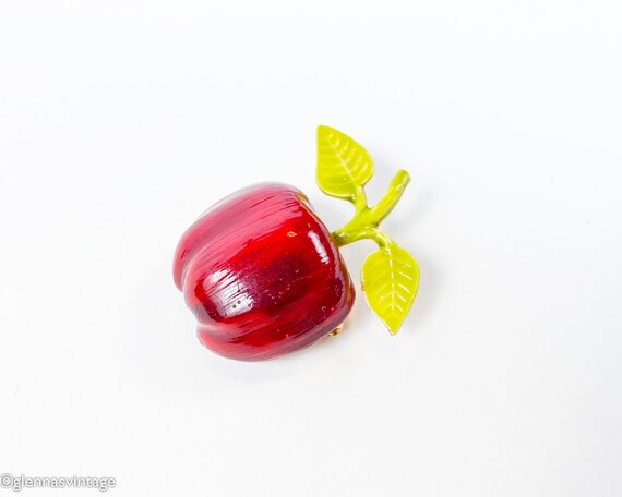 1960s Red Apple Brooch | Red Enamel Apple Pin - Gem