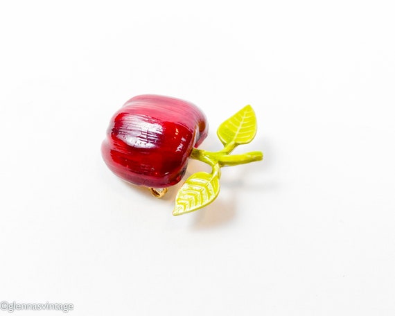 1960s Red Apple Brooch | 60s Red Enamel Apple Pin | A… - Gem
