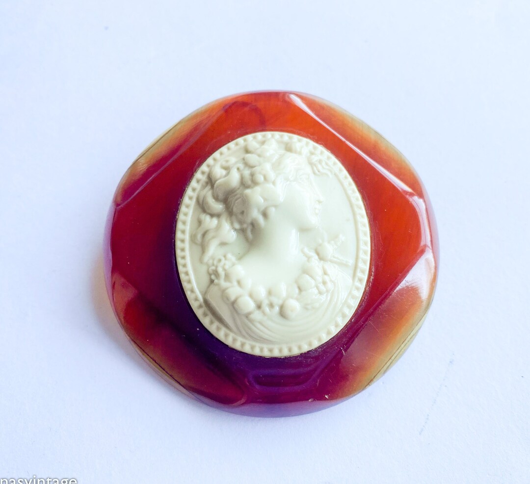 1930s Bakelite Cameo Brooch | 30s Celluloid Cameo & Bakelite Pin - Etsy