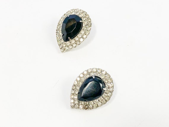 1950s Black & Rhinestone Earrings | 50s Black Rhinest… - Gem