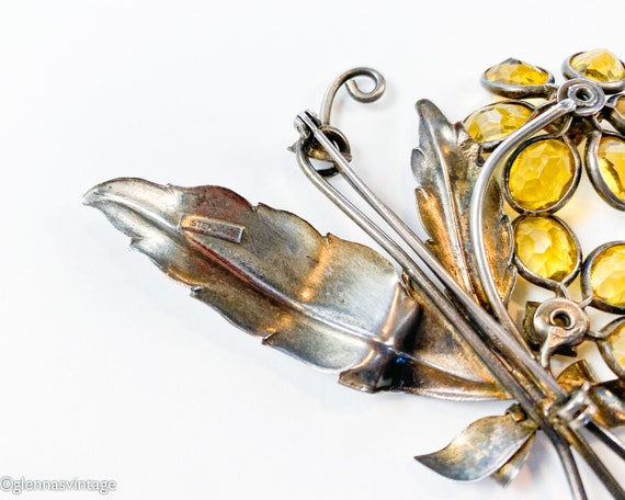 1940s Sterling Silver Floral Brooch | 40s Topaz Glass… - Gem