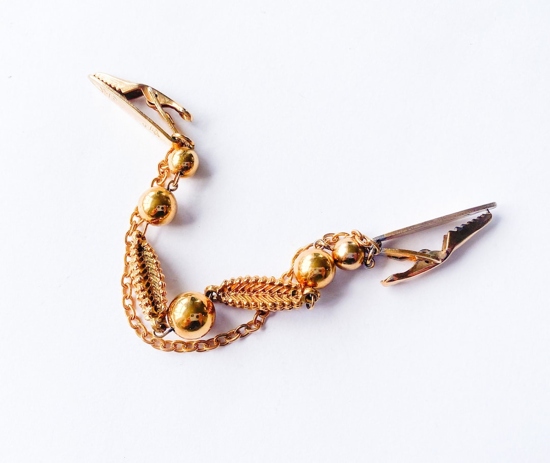 1950s Gold Chain Sweater Guard | 50s Gold Metal Sweater Clips - Etsy