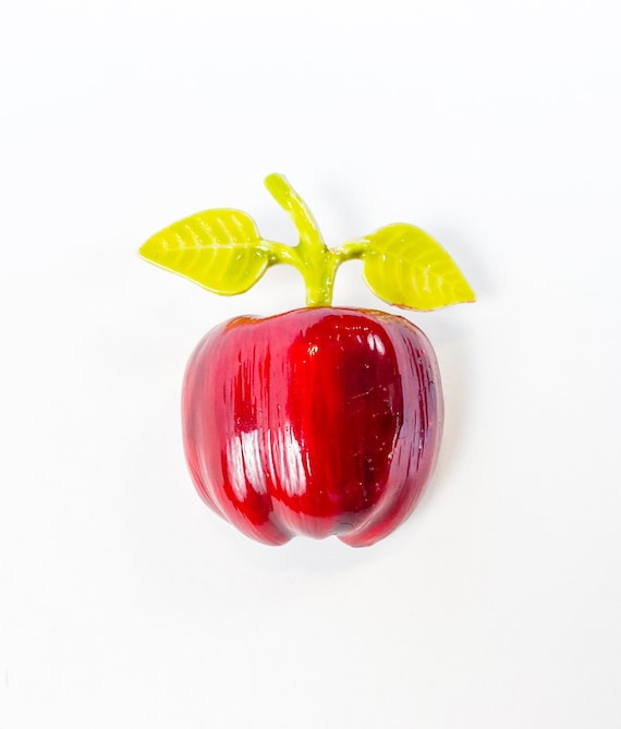 1960s Red Apple Brooch | Red Enamel Apple Pin - Gem