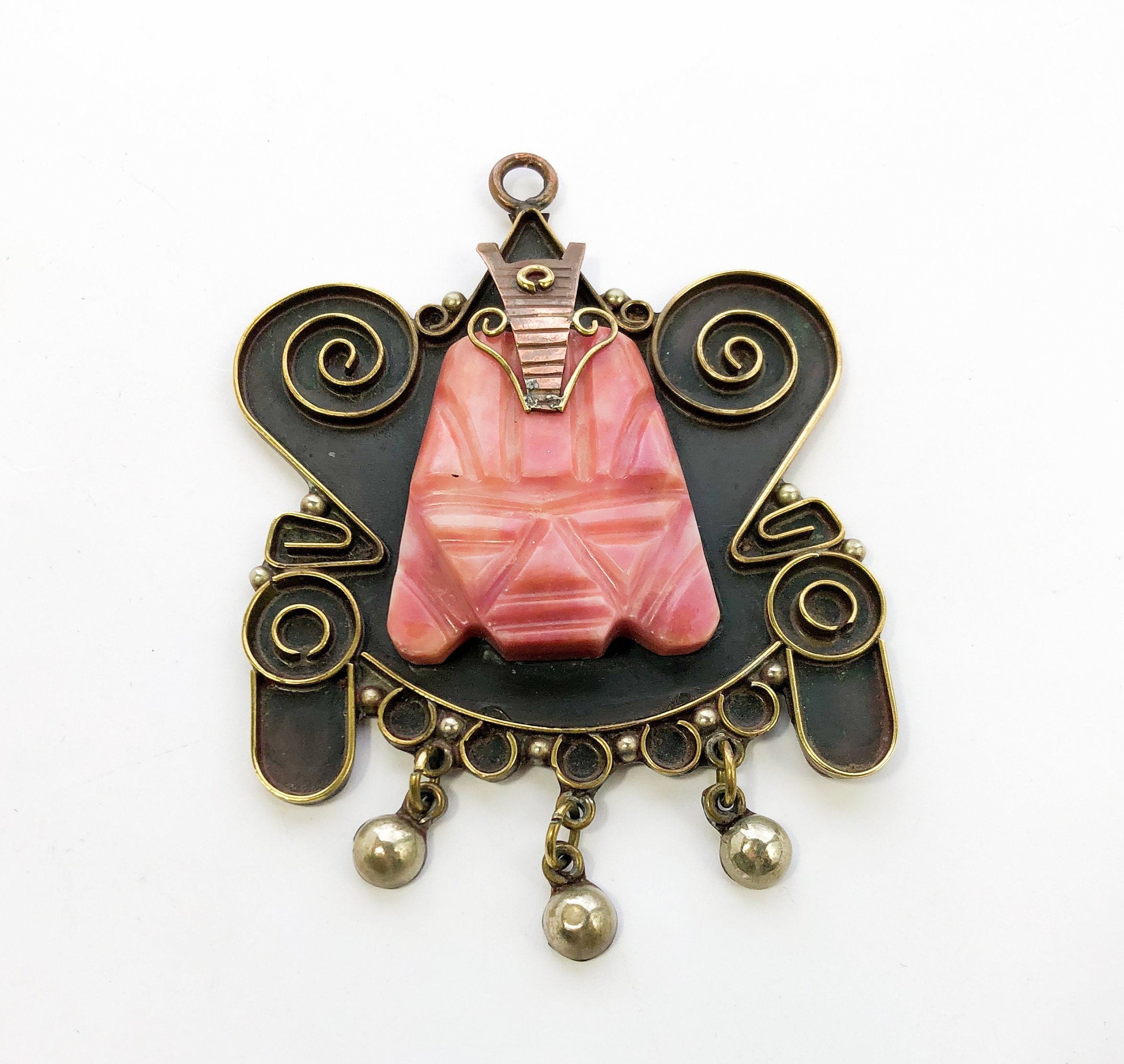 1960s Mexican Tribal Pendent 60s Copper & Pink Mask Pendant - Etsy