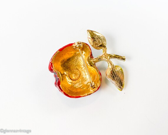 1960s Red Apple Brooch | 60s Red Enamel Apple Pin | A… - Gem
