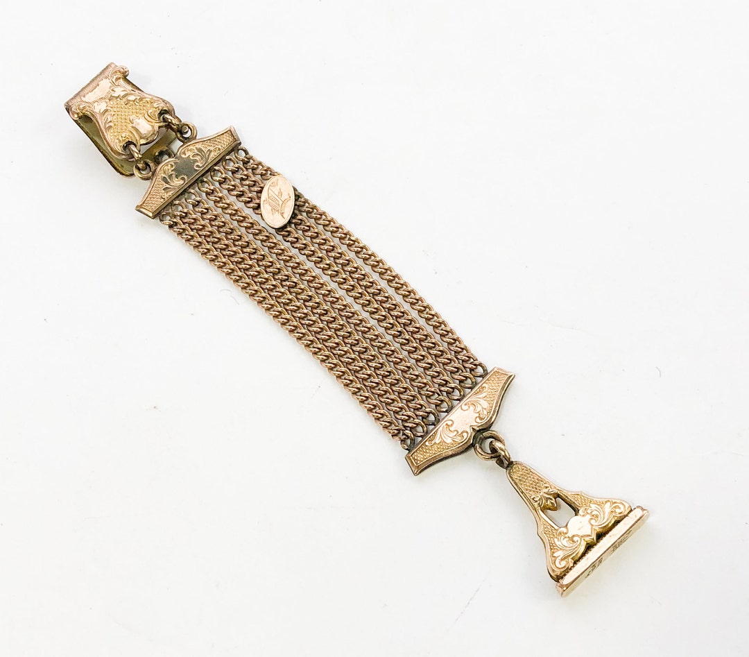 1900s Gold Pocket Watch Fob | Engraved Gold Watch Fob & Chains ...