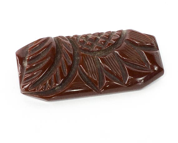 1930s Brown Bakelite Brooch | 30s Brown Floral Carved… - Gem