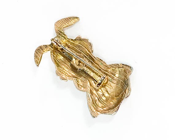 1960s Gold Rabbit Brooch | 60s Blue Enamel Rabbit Pin - Gem