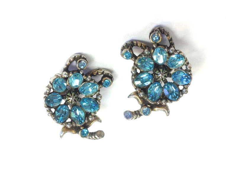 Hollycraft | 1950s Blue Rhinestone Earrings | 50s Blue Rhinestone ...