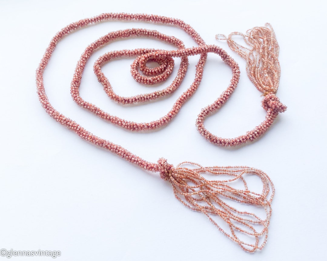 1920s Pink Glass Bead Lariat Necklace | Art Deco Flapper - Etsy