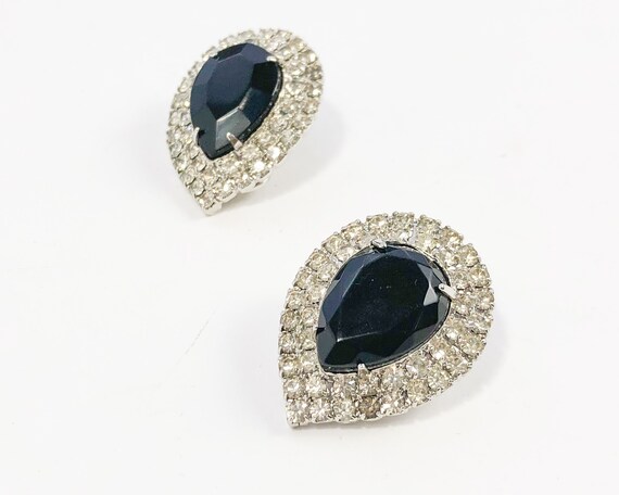 1950s Black & Rhinestone Earrings | 50s Black Rhinest… - Gem