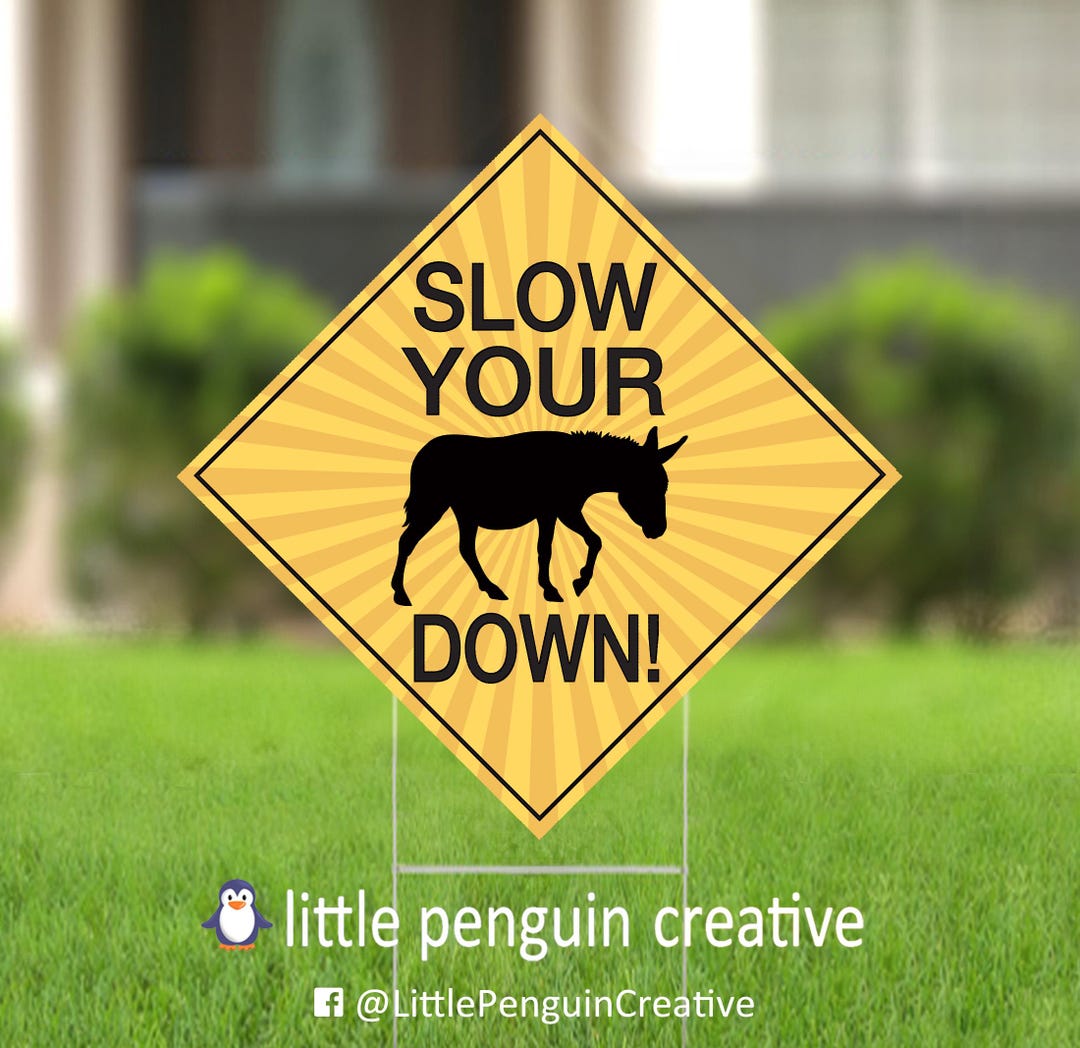 Slow Your [donkey] Down! | 23x23" Double-sided Traffic/caution-style ...