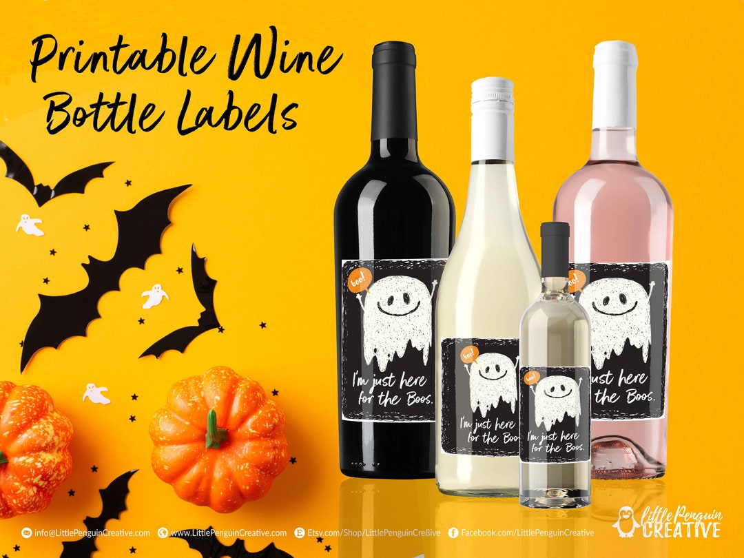 Halloween "here for the Boos" V1 Printable Multi-size Wine Bottle ...