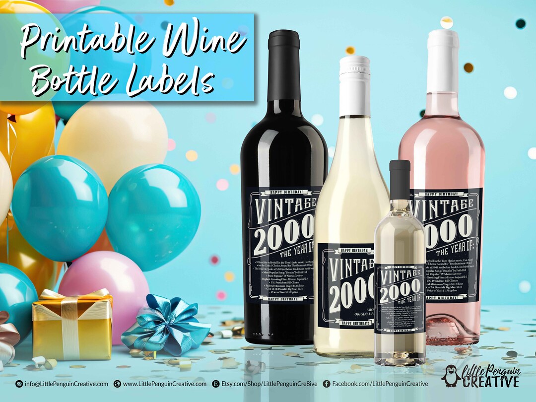 Printable "vintage 2000" Birthday Year Fun Facts Multi-size Wine Bottle ...