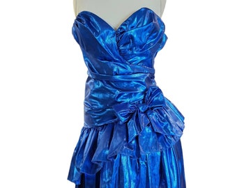 80's Vintage PROM DRESS 80's Prom Dress Metallic BLUE Cocktail Dress ...