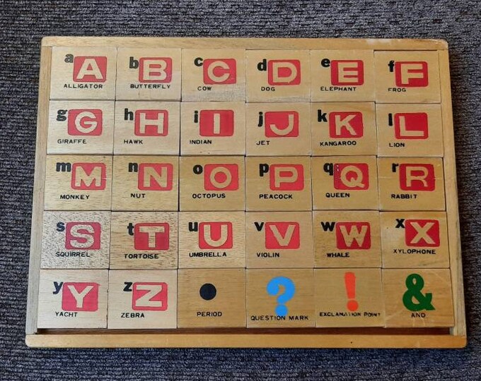 Vintage ABC Alphabet Wooden Tiles With Tray - Etsy