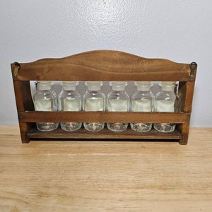 Vintage Gail Craft Wooden Spice Rack With 6 Glass Labeled Apothecary ...