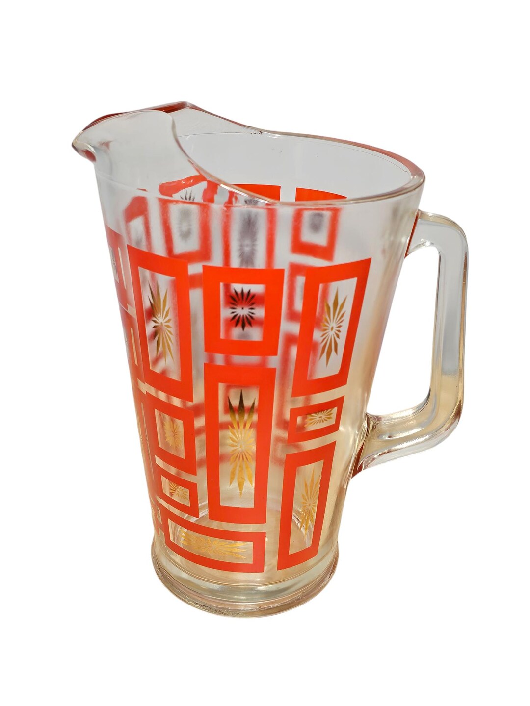 Vintage MCM Jeannette Glasbake Red & Gold Atomic Starburst Glass ...