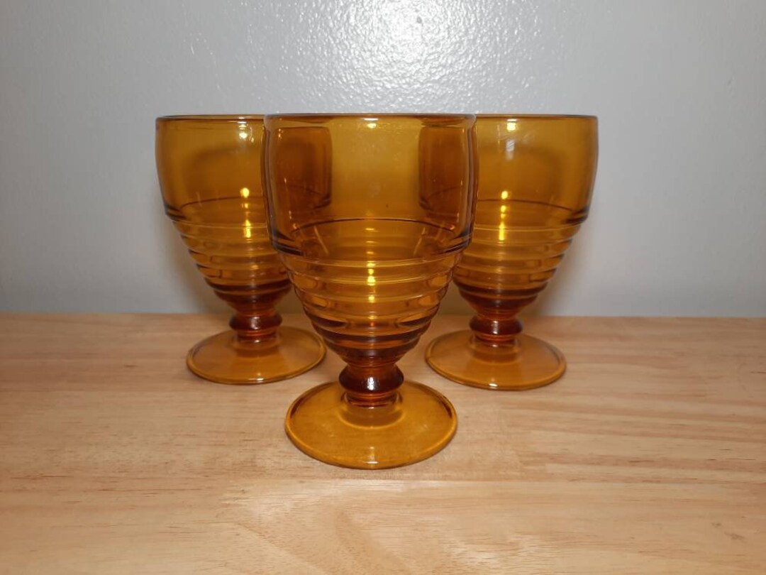Vintage Amber Footed Drinkware Glassware Set of 3 - Etsy