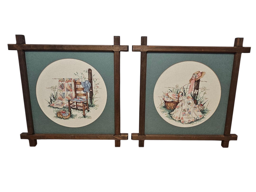 Vintage 80's Completed Summers Remembered Framed Cross Stitched Wall ...